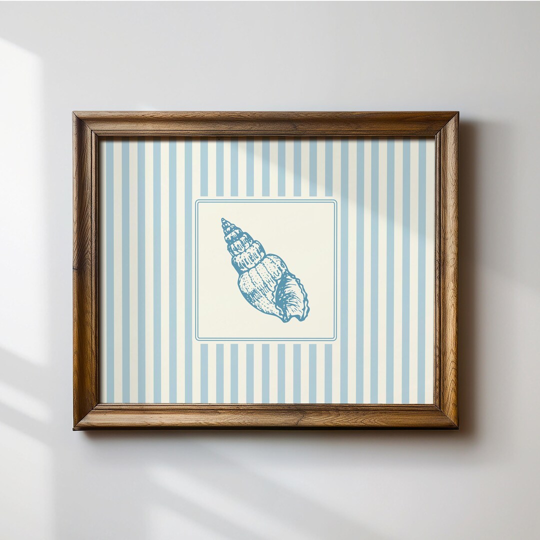 Minimalist French Blue Conch Shell Horizontal Print, INSTANT Digital ...