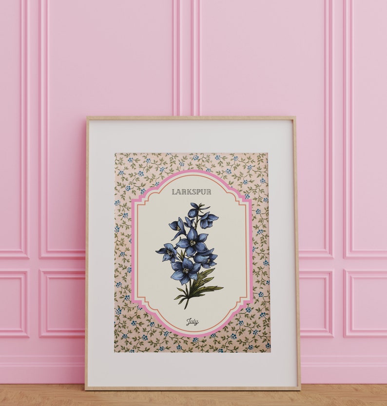 July Birth Flower Illustration Prints, 2 Print Bundle, Digital ...