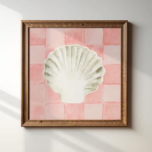 Deep Pink Checkered Shell Painting, Digital Downloadable Wall Art ...