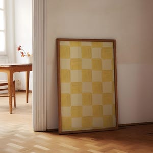 Butter Yellow Checkered Print Art Print, Trendy Watercolor Wall Art ...