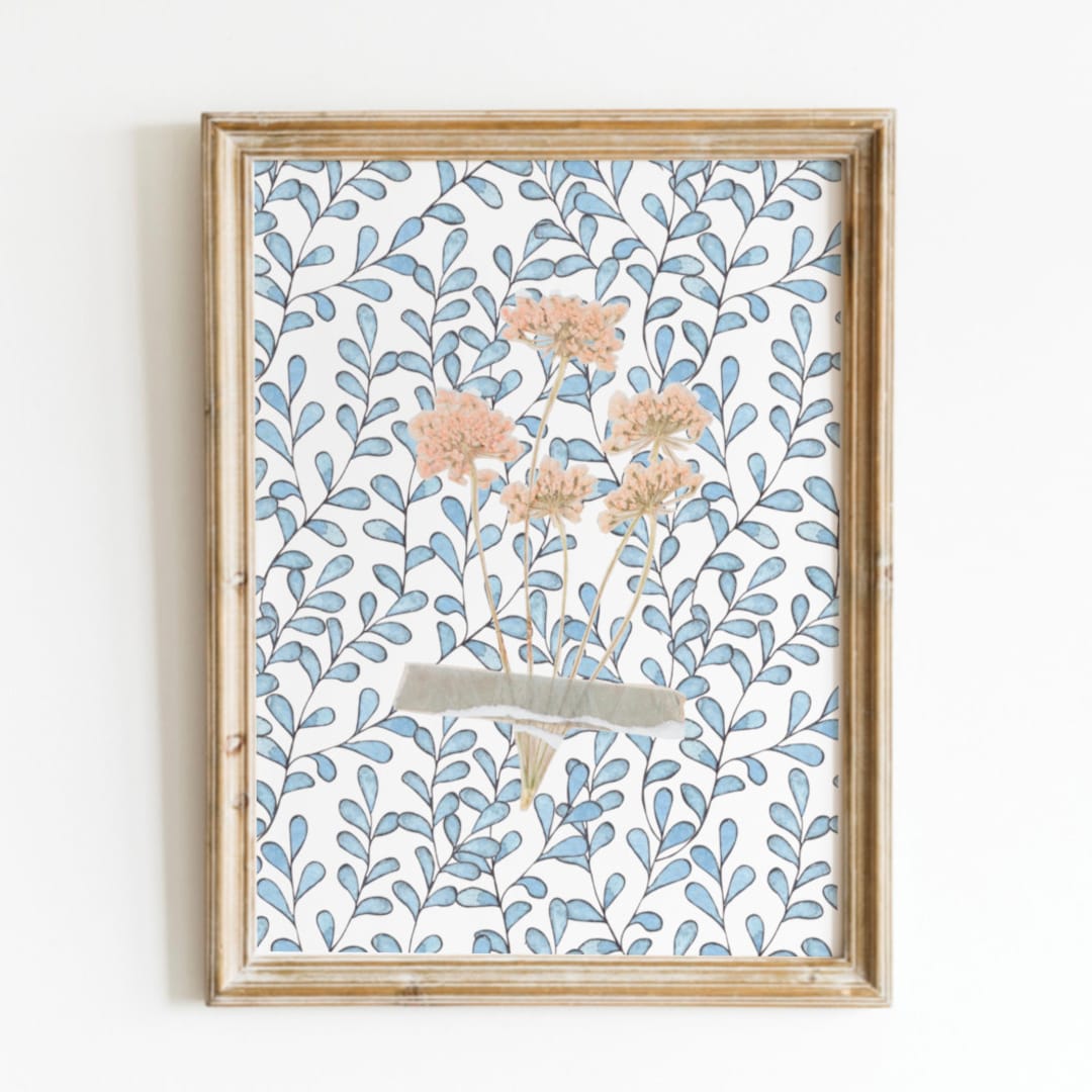 Blue Vintage Floral Baby's Breath Print, Digital Downloadable Wall Art ...