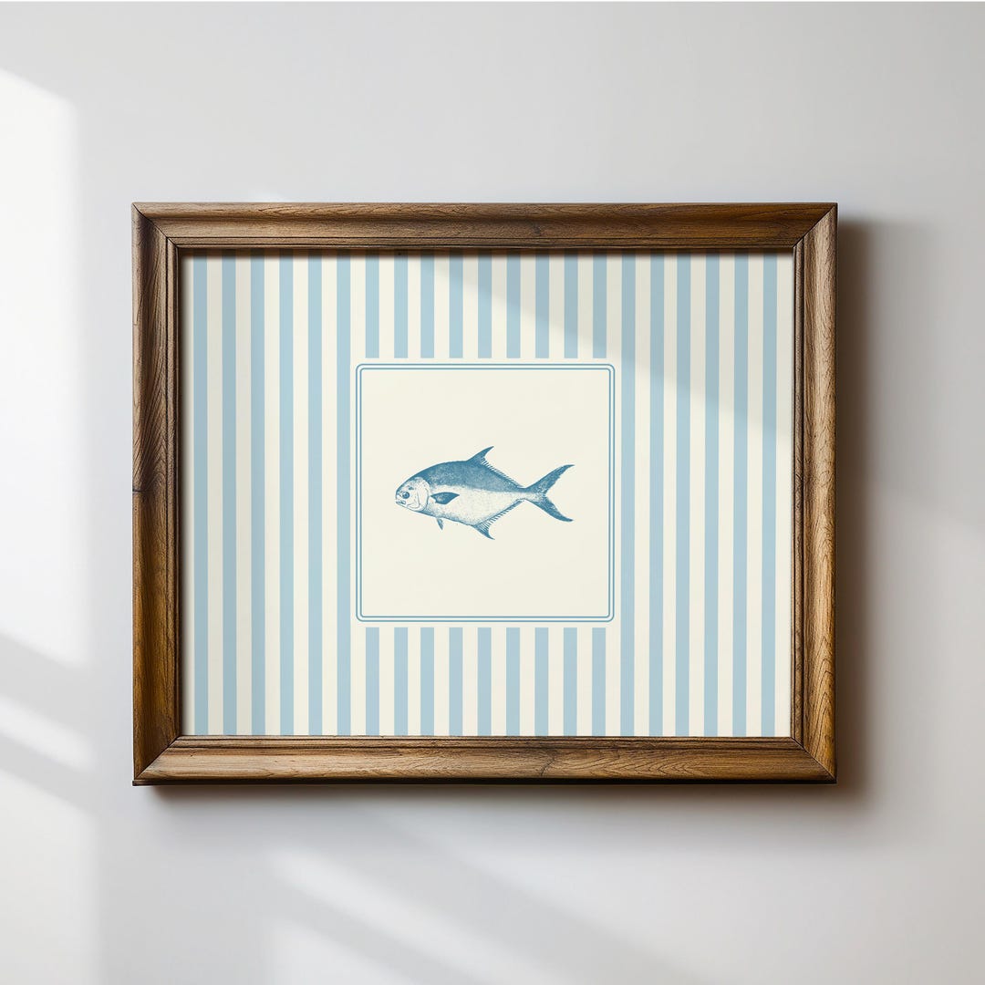 Minimalist French Blue Pompano Fish Horizontal Print, INSTANT Digital ...