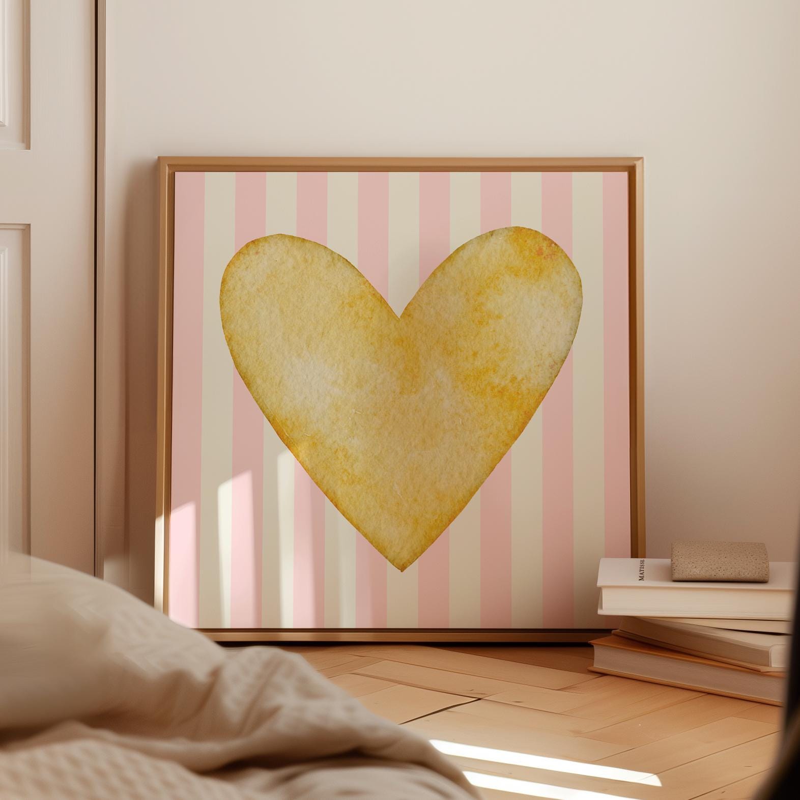 Bright Yellow Heart Print: Trendy Wall Decor, Digital Downloads, Art ...