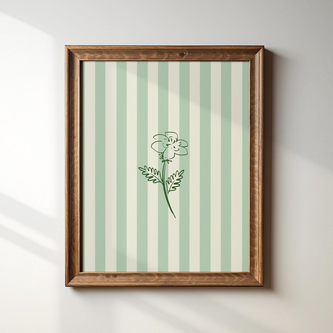 Mint Green Minimal Floral Art Print, Digital Print, Wall Art, Trendy ...