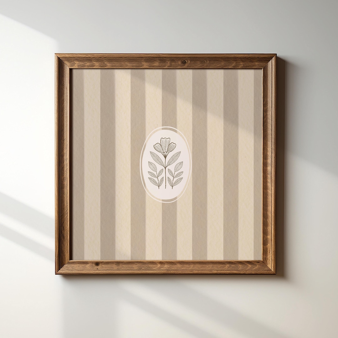 Cream Striped Floral Print: Botanical Illustration, Digital Downloads ...