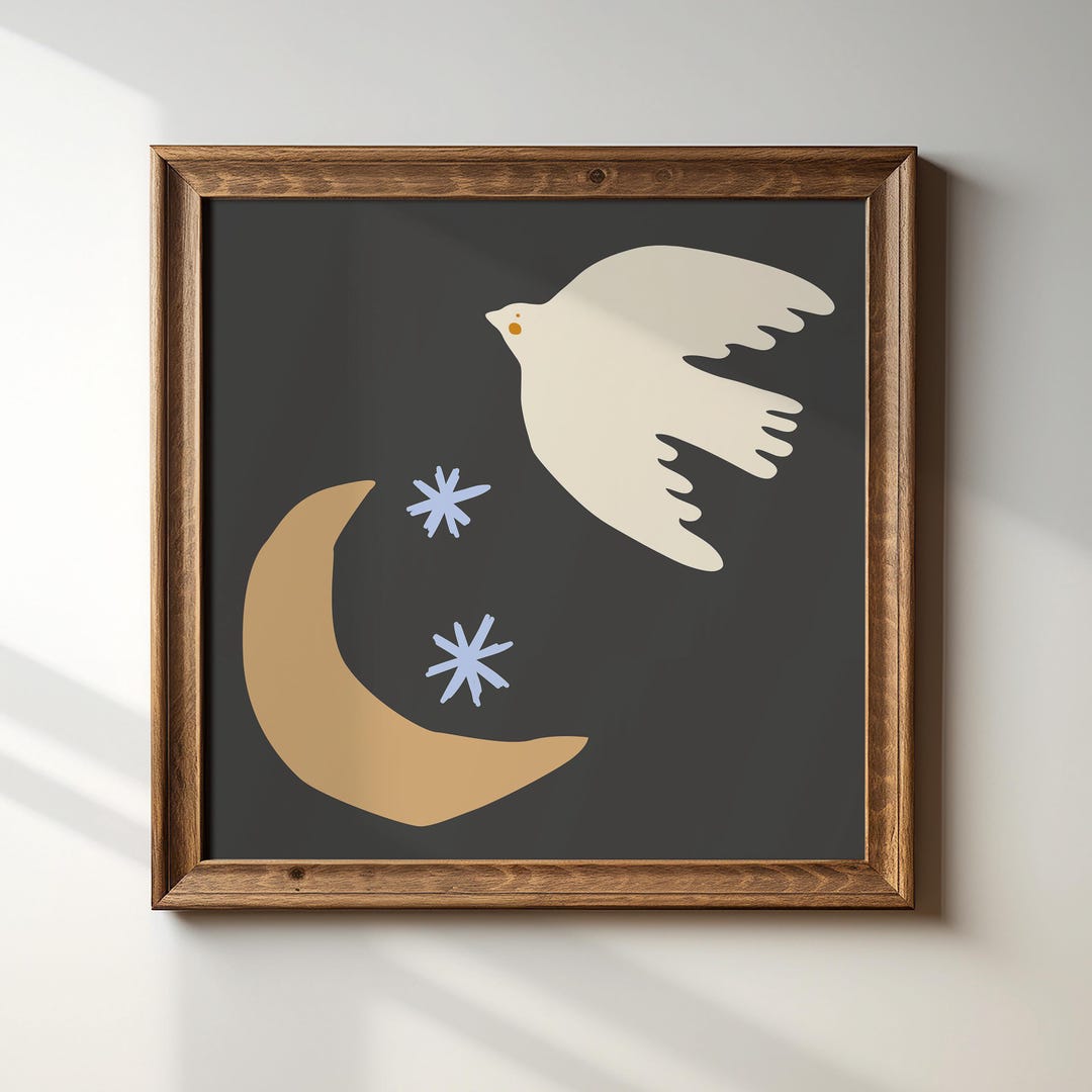 Charcoal Moon Dove, Illustration Print, Digital Download Art Print ...