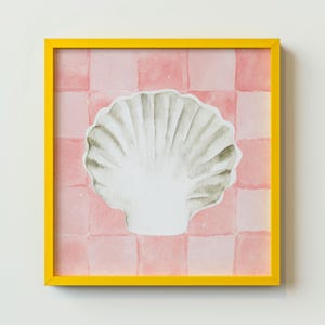 Deep Pink Checkered Shell Painting, Digital Downloadable Wall Art ...