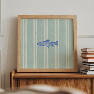 Blue Striped Fish Square Print, Digital Download, Wall Art, Trendy ...