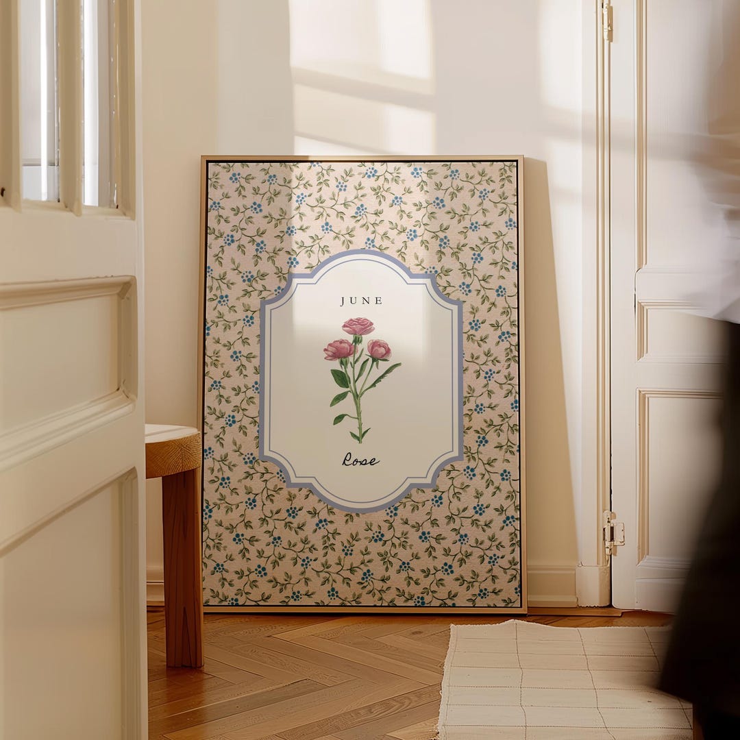 June, Rose, Birth Flower Illustration Prints, Digital Downloadable Wall ...