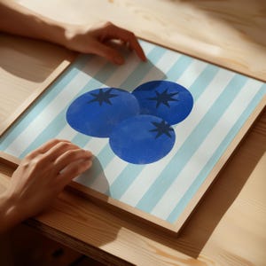 Striped Blueberry Print: Trendy Kitchen Wall Art, Digital Downloads ...