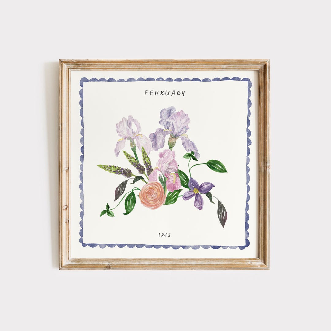 February Birth Flower Watercolor Art Print: Iris Bouquet, Digital ...