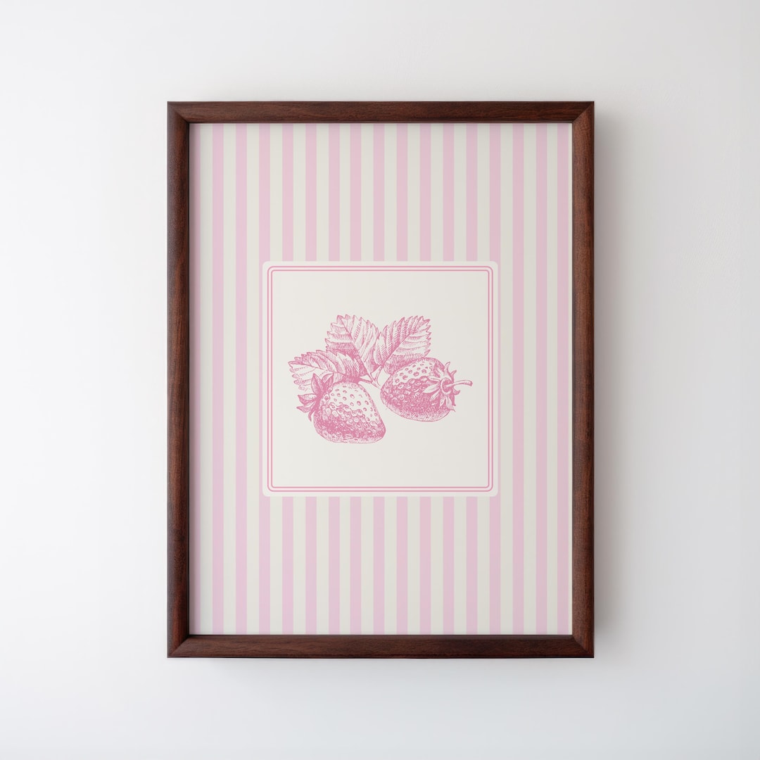 Stampa artistica con linea di fragole rosa: ritratto verticale ...
