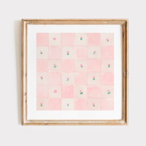 Pink Watercolor Checkered Square Print, INSTANT Digital Downloadable ...