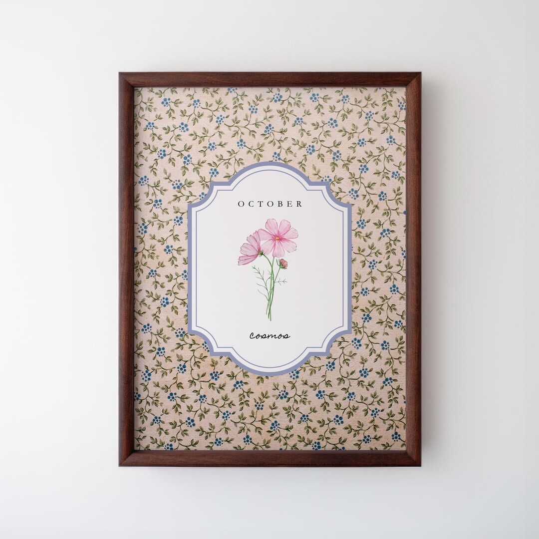 October, Cosmos, Birth Flower Illustration Prints, Digital Downloadable ...
