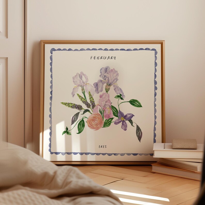 February Birth Flower Watercolor Art Print: Iris Bouquet, Digital ...