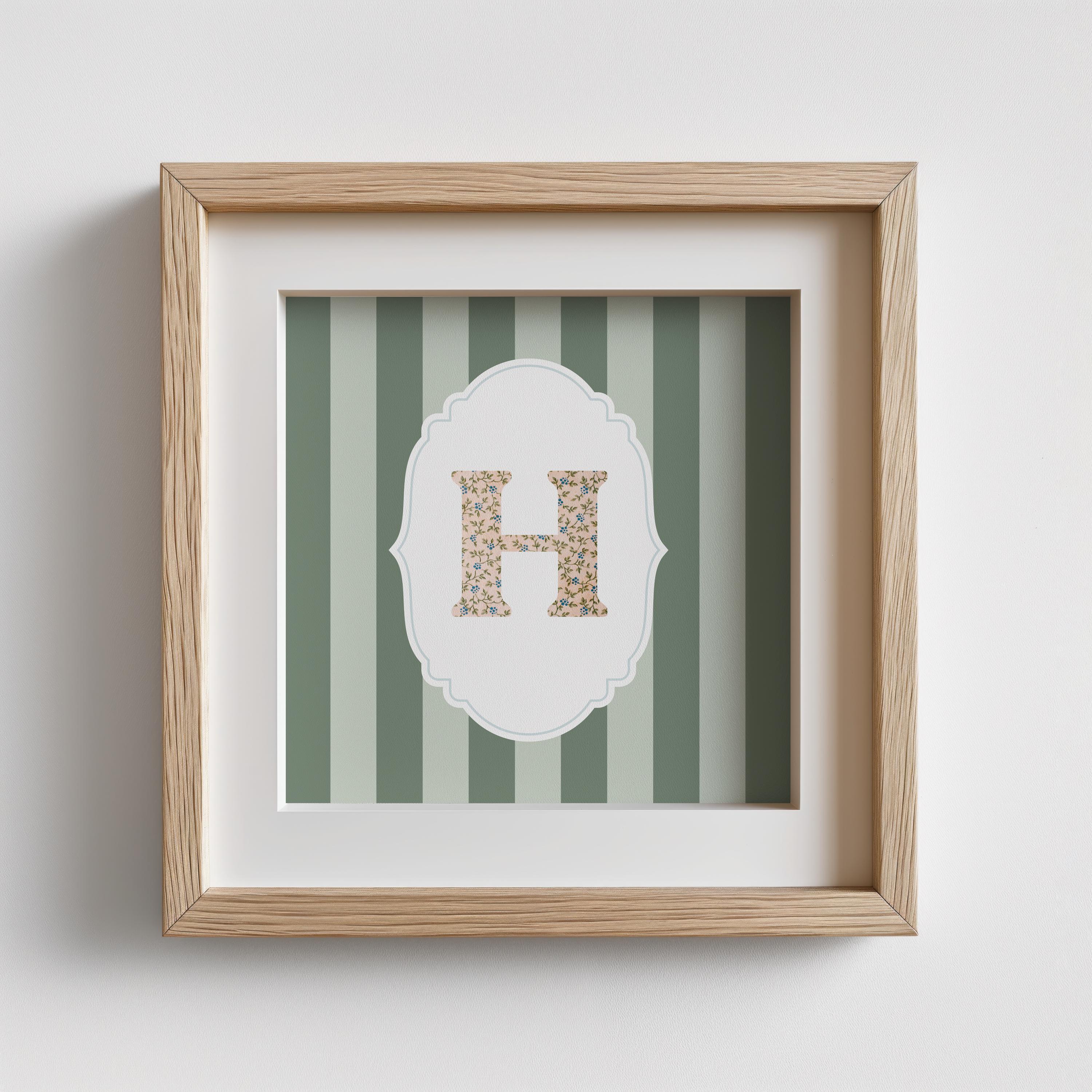 Floral Initial Letter H Print: Personalized Watercolor Initial Art ...