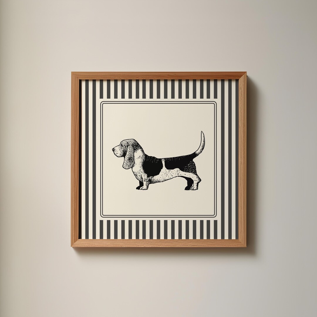 Minimalist Basset Hound Print: Black and White Illustration, Digital ...