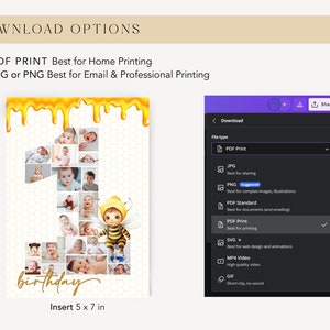 Editable First Bee Day Invitation Canva Template With Photo Card, Honey ...
