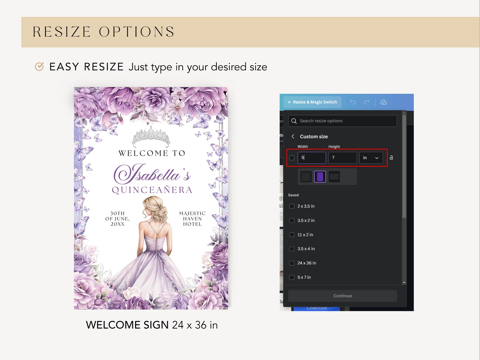 Editable Lilac Purple Silver Floral Butterfly Princess Quinceanera ...