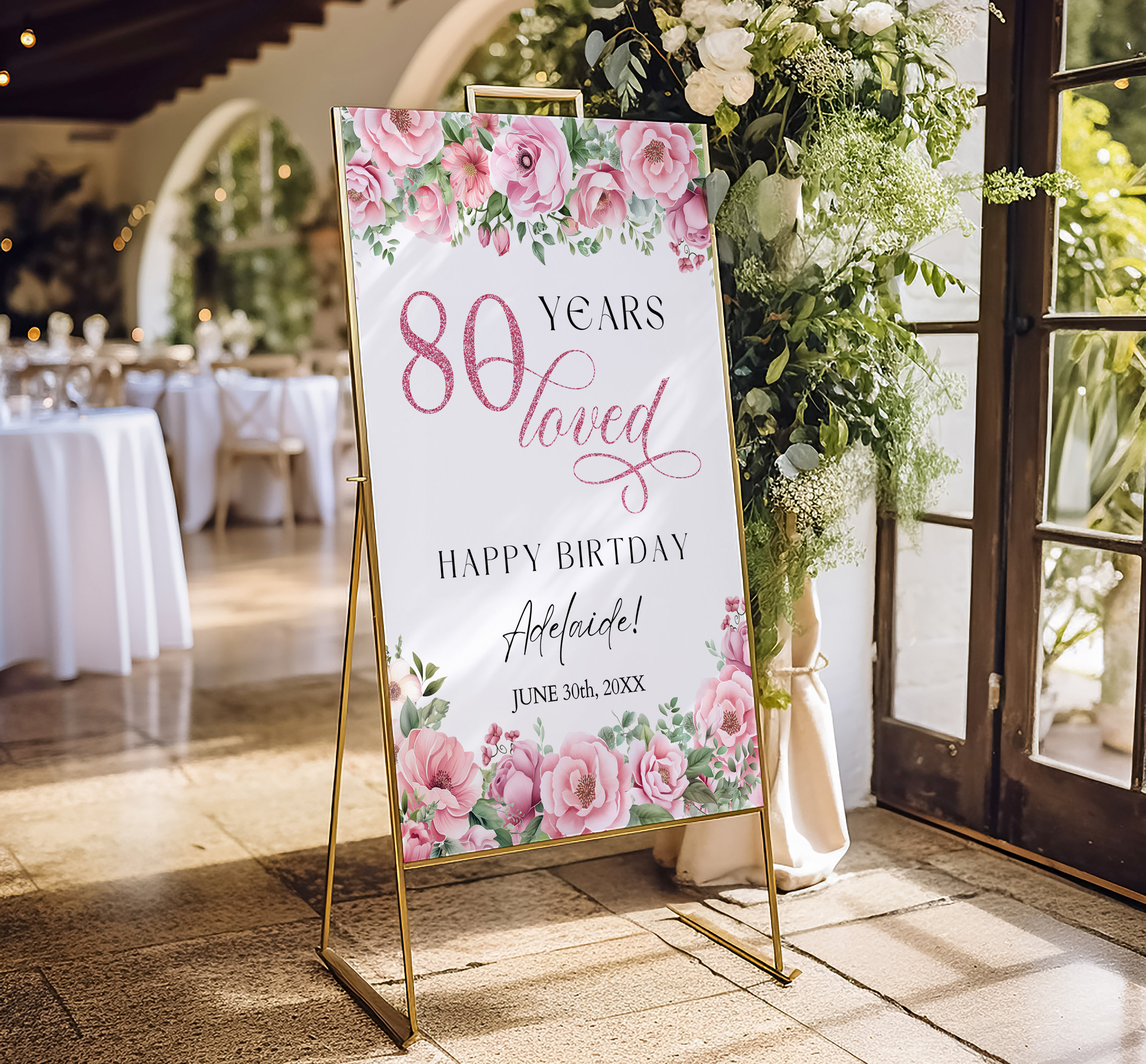 80th Birthday Welcome Sign Template for Mother Grandma Woman, Pink ...