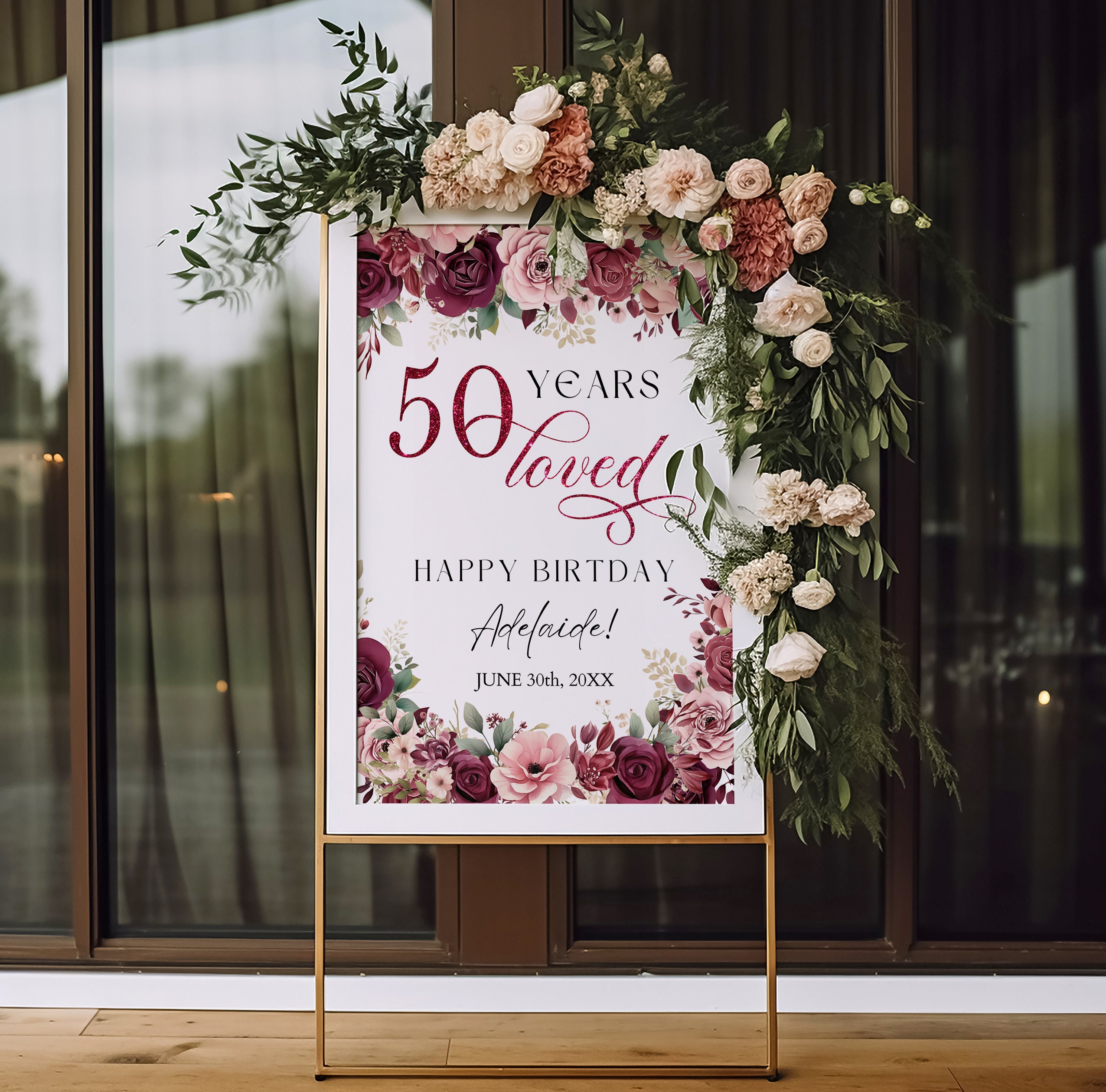 60th Birthday Welcome Sign Template for Mother Grandma, Pink Burgundy ...