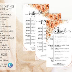 Editable Peach Fuzz Floral Watercolor Wedding Day Timeline Canva ...