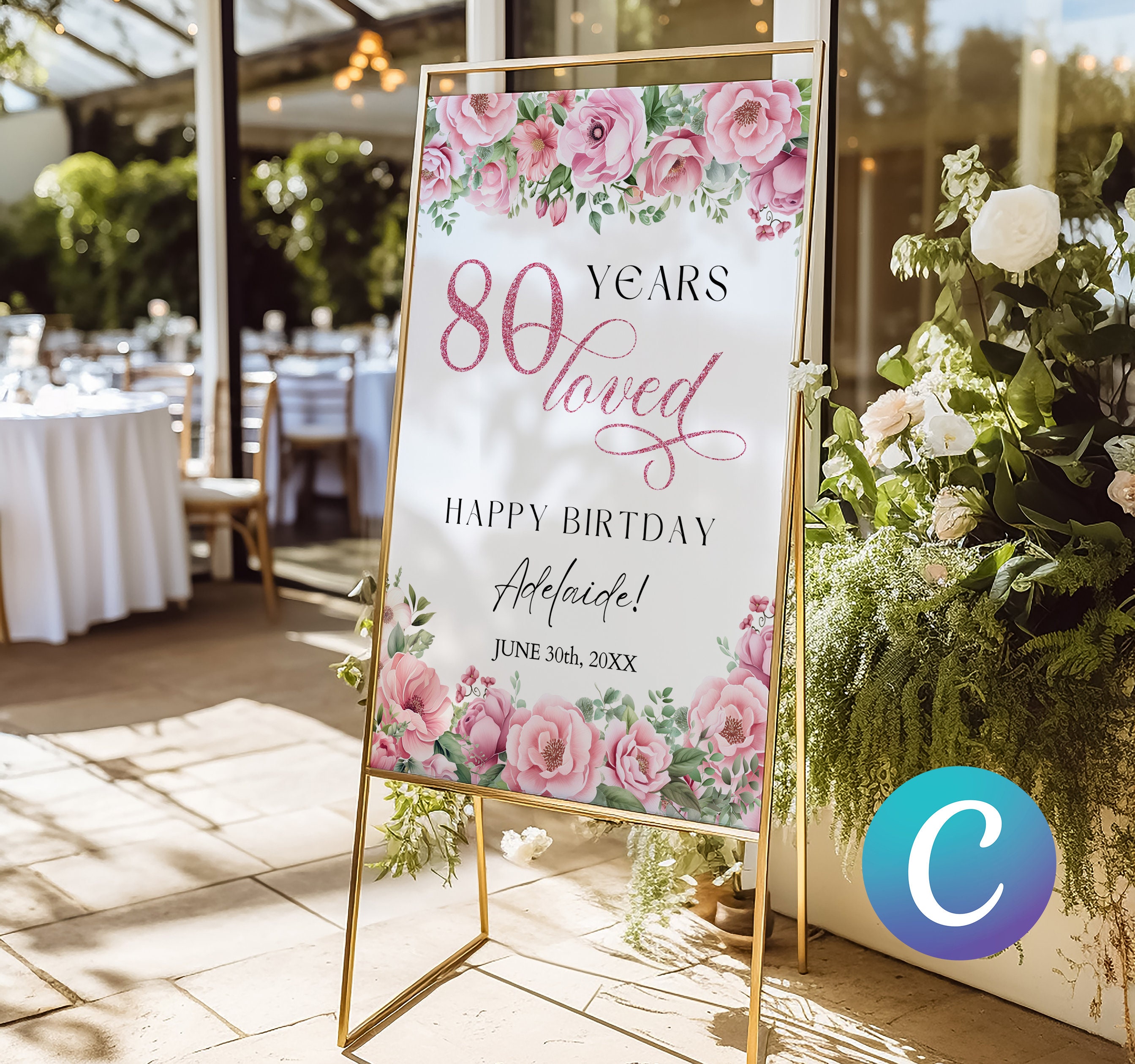 80th Birthday Welcome Sign Template for Mother Grandma Woman, Pink ...