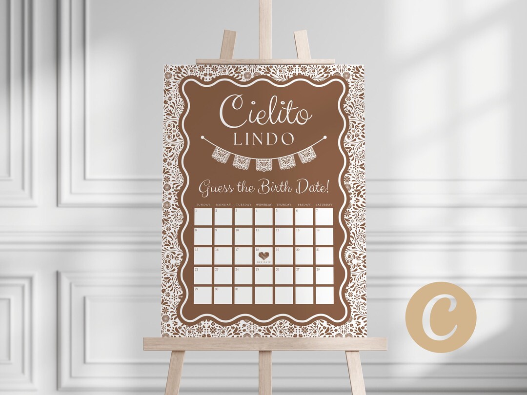 Beige Cielito Lindo Baby Shower Due Date Calendar Game, Mi Cielito ...