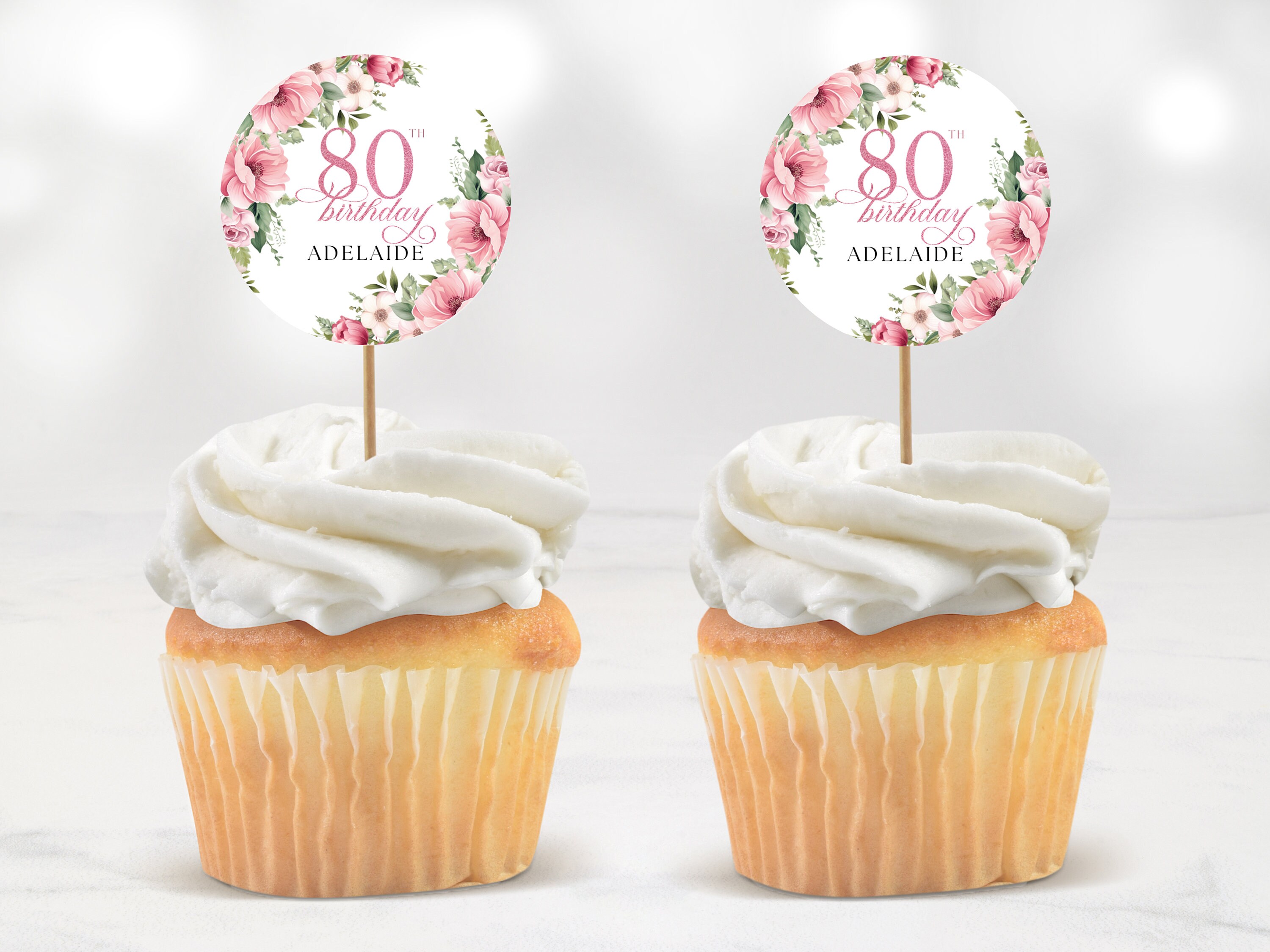 80th Birthday Cupcake Cake Topper Canva Template for Mother Grandma ...