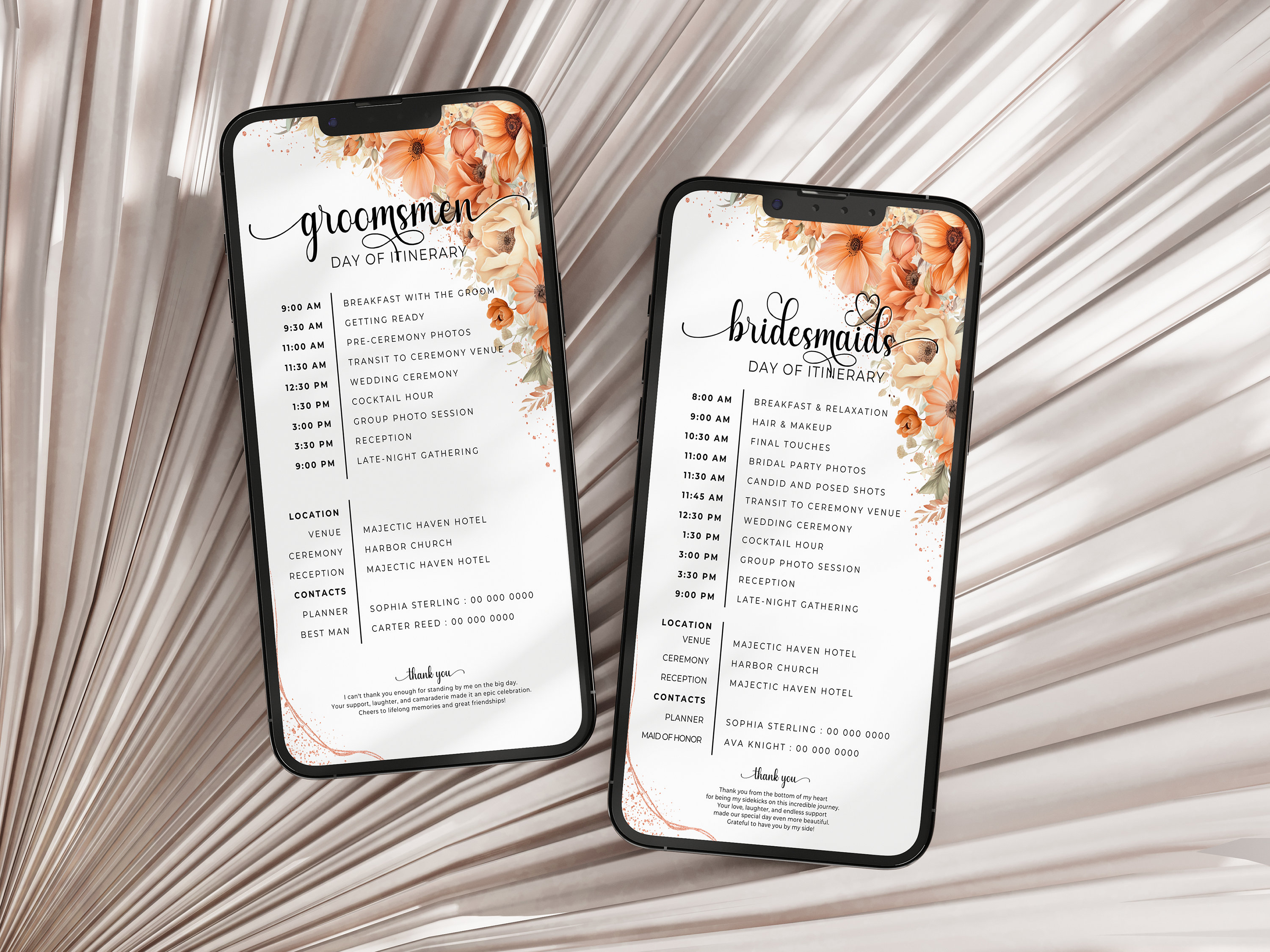 Editable Peach Fuzz Floral Watercolor Wedding Day Timeline Canva ...