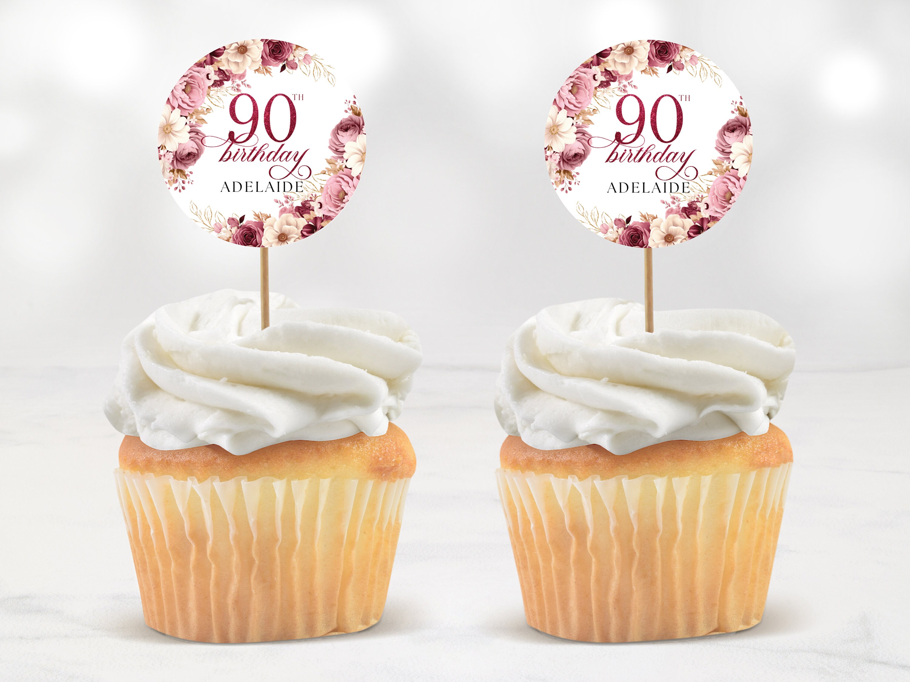 90th Birthday Cupcake Cake Topper Canva Template for Mother Grandma ...