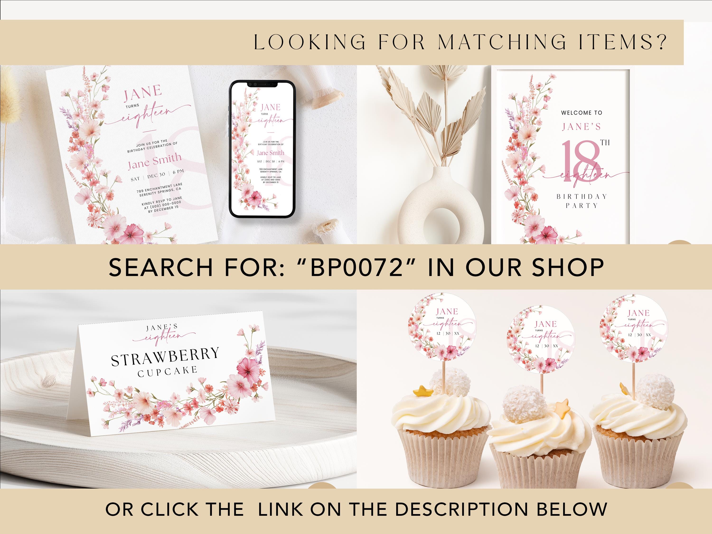 Soft Pink 18th Birthday Food Label for Girls, Wildflower 18 Years Old ...