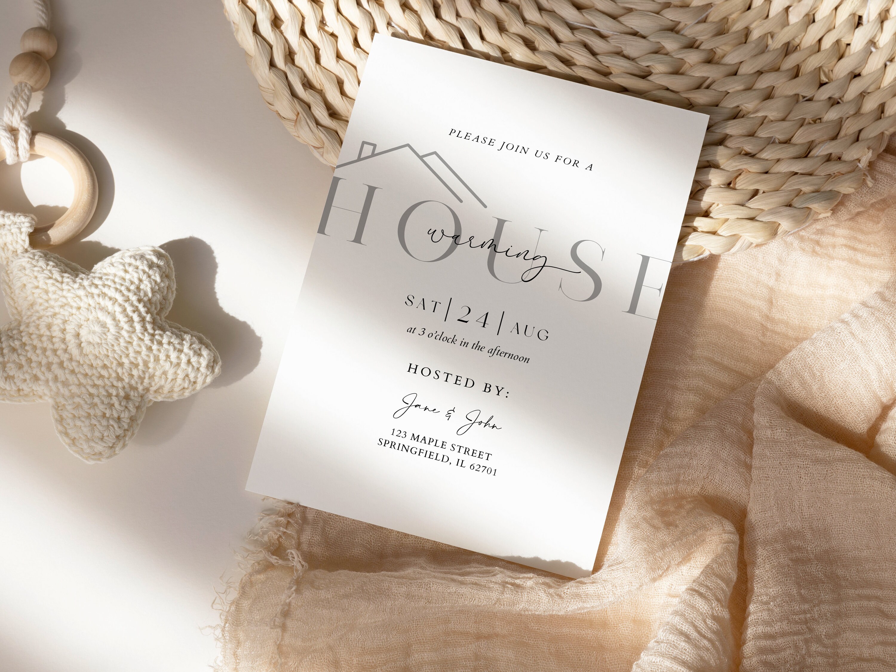 Editable Modern Minimalist Housewarming Invitation Canva Template, New ...