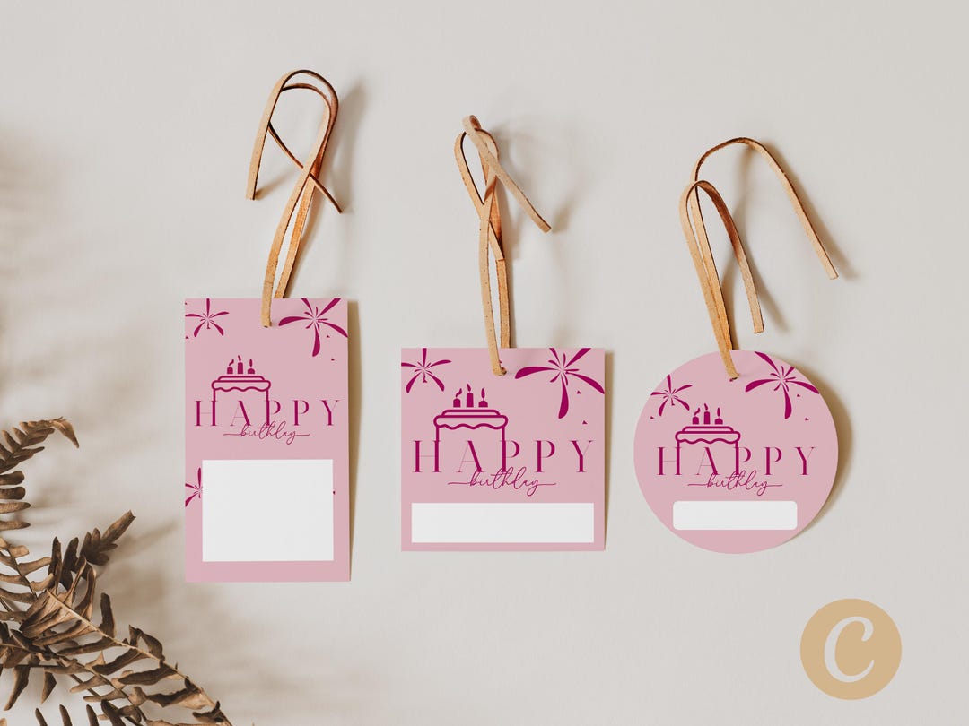 Pink Minimalist Elegant Personalized Printable Happy Birthday Gift Tags ...