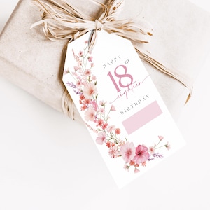 Soft Pink 18th Birthday Gift Tag for Girls, Wildflower 18 Years Old ...