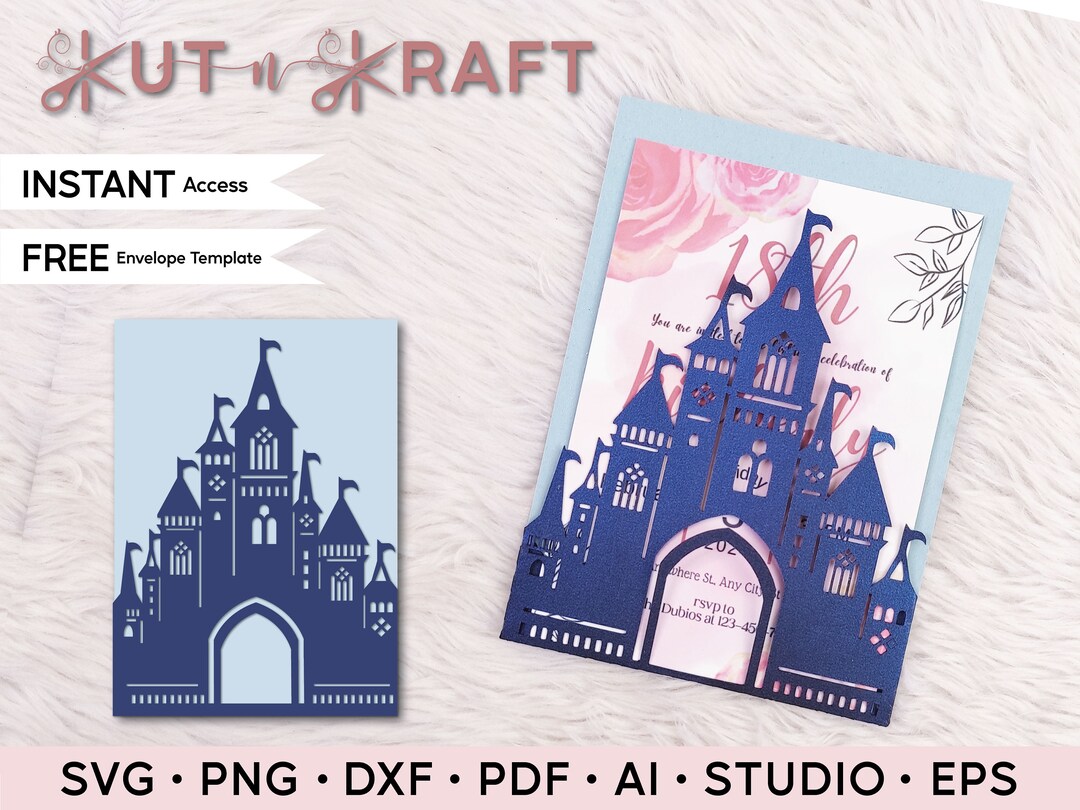 5X7 Fairy Tale Castle Carriage Princess Laser Cut Invitation Template ...