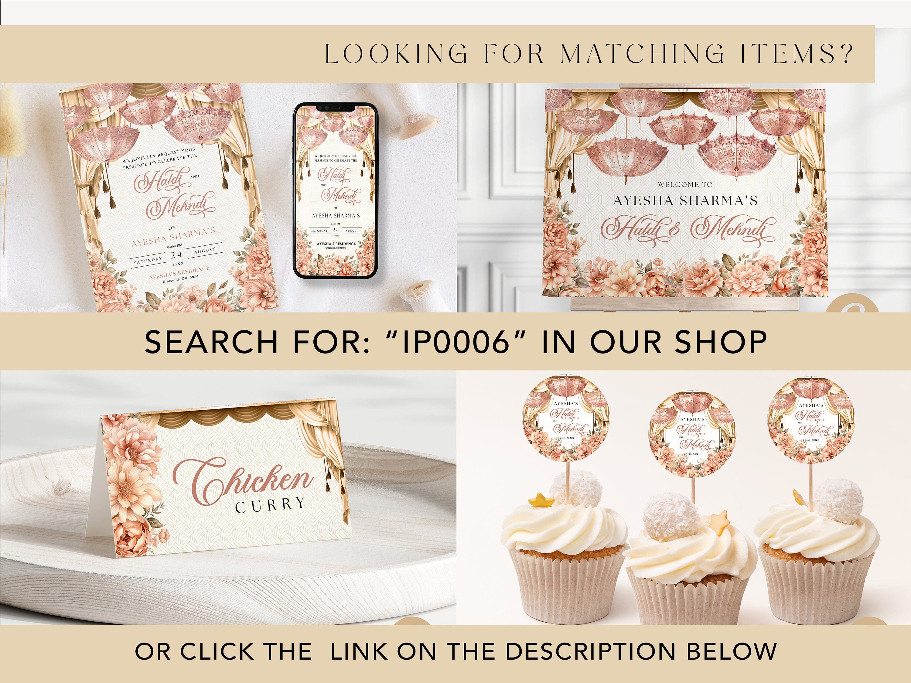 Mehndi Rose Gold Editable Food Label Canva Template for Indian Wedding ...