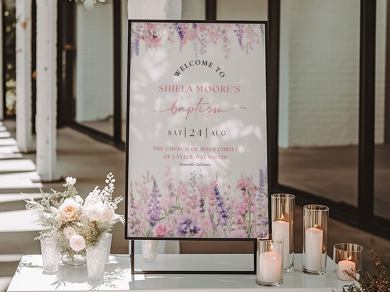 LDS Baptism Welcome Sign Template for Girl Canva Template, Lilac ...