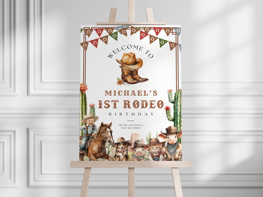 Editable My First Rodeo Birthday Welcome Sign Canva Template, Brown ...