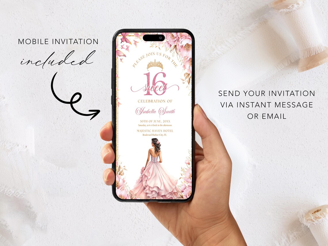 Pink Gold Floral Sweet 16 Invitation for Girls, Luxury Dusty Rose ...