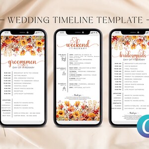Editable Rustic Meadow Wildflower Watercolor Wedding Day Timeline Canva ...