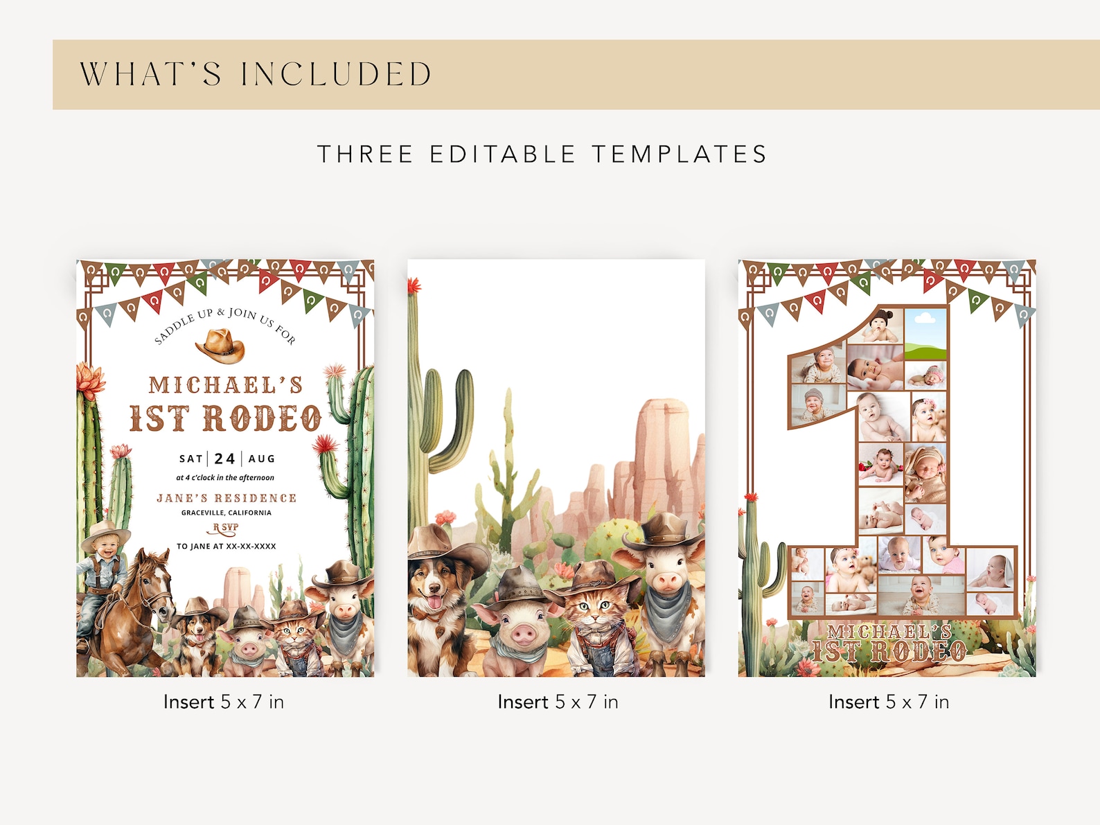 Editable My First Rodeo Birthday Invitation Canva Template With Photo ...