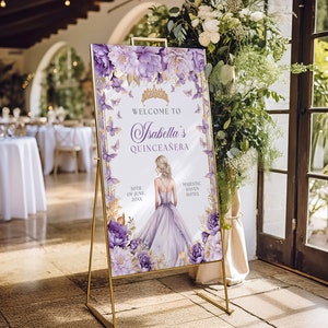 Editable Lilac Purple Gold Floral Butterfly Princess Quinceanera ...