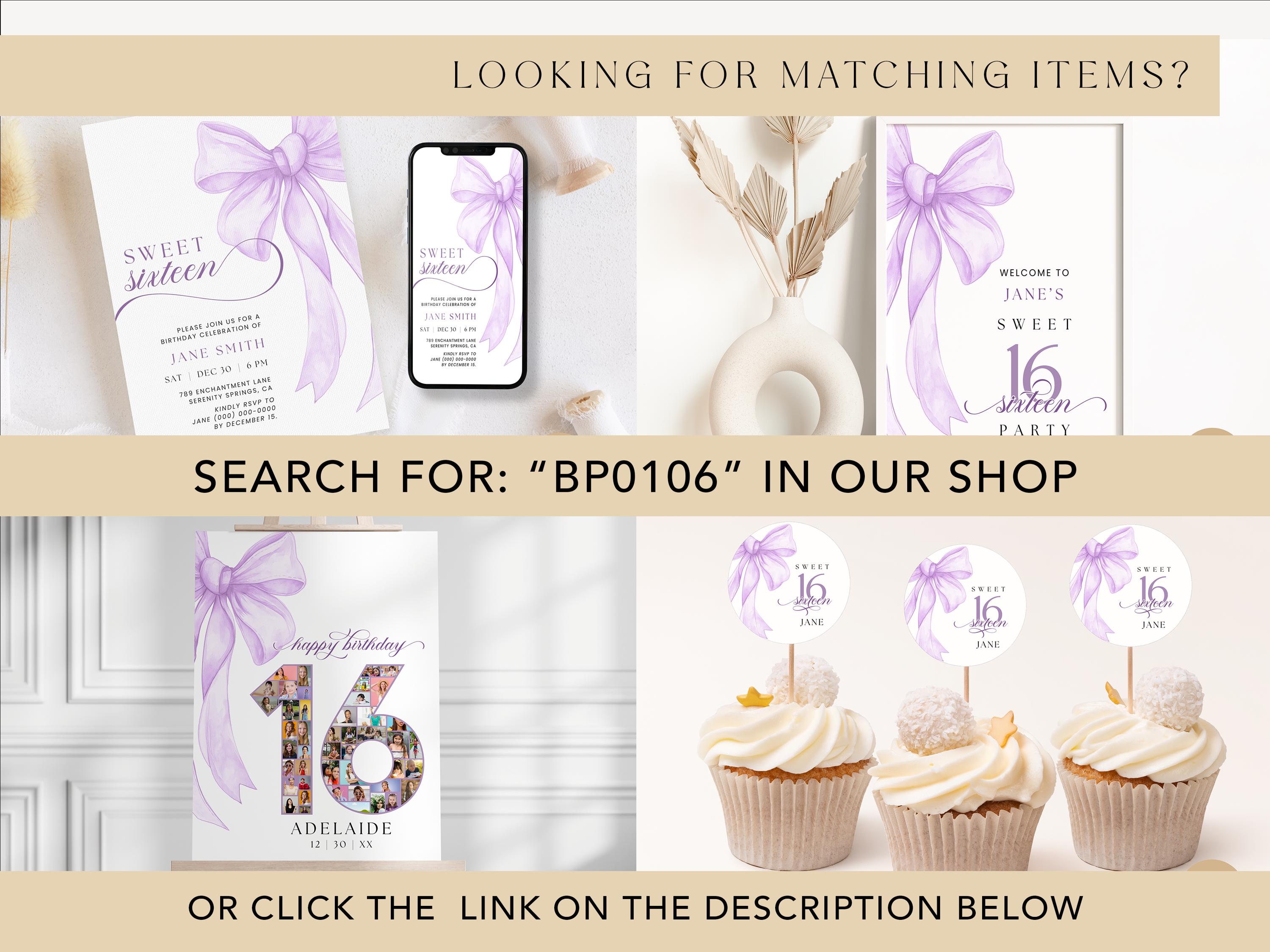 Lilac Bow Sweet 16 Food Label for Girls, Croquette Purple Bow Theme ...
