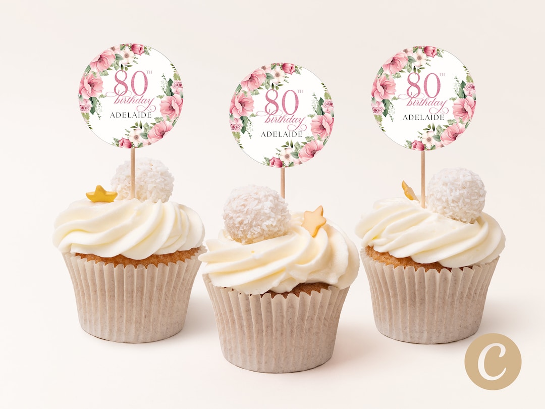 80th Birthday Cupcake Cake Topper Canva Template for Mother Grandma ...