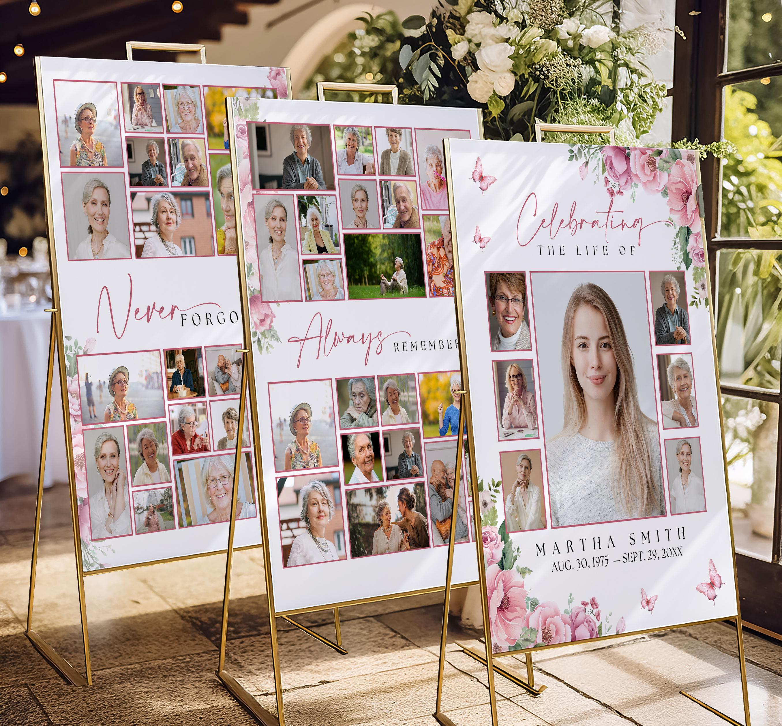 Editable Pink Floral Funeral Welcome Sign Photo Board for Woma Template ...