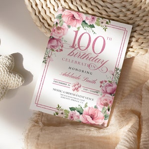 100th Birthday Party Invitation Canva Template for Mother Grandma ...