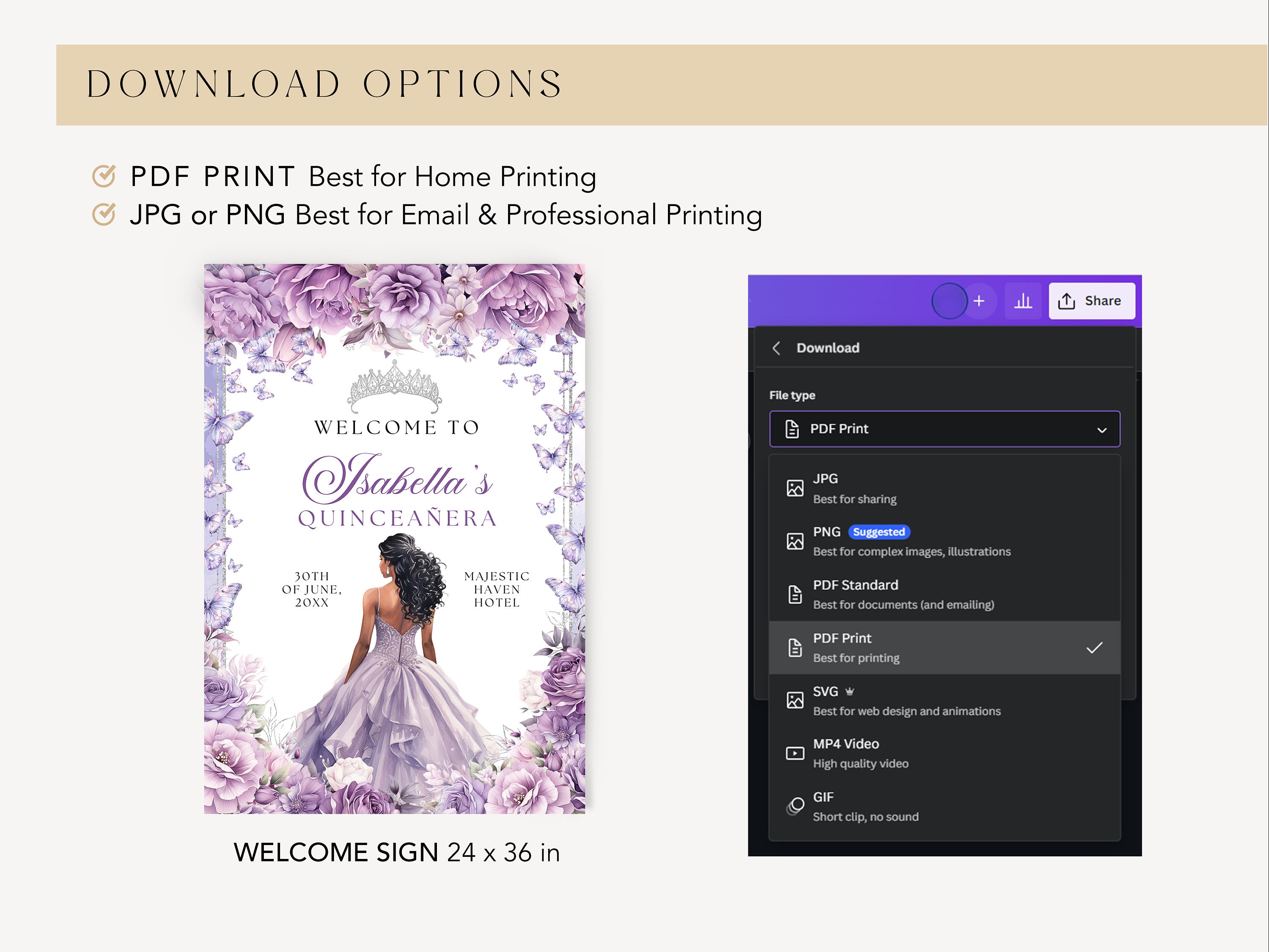 Editable Lilac Purple Silver Floral Butterfly Princess Quinceanera ...