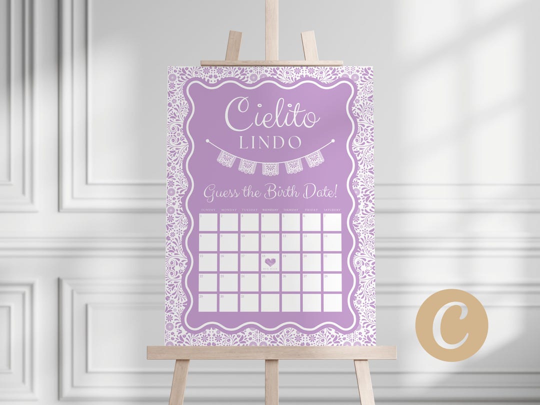 Lilac Cielito Lindo Baby Shower Due Date Calendar Game, Mi Cielito ...