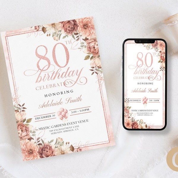Elegant 80th Birthday Party Invitation - Etsy